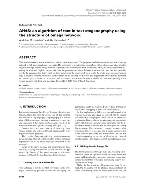 Pdf Ah4s An Algorithm Of Text In Text Steganography Using The