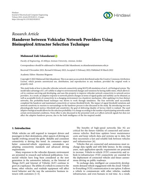 Pdf Handover Between Vehicular Network Providers Using Bioinspired