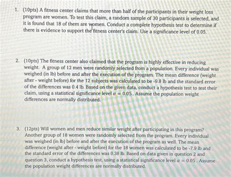 Solved Questions 1 3 1 10pts A Fitness Center Claims