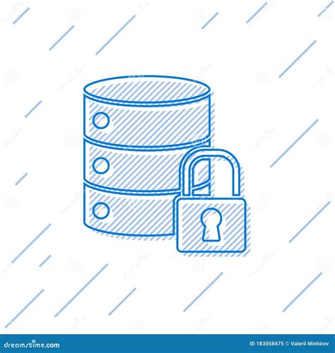 Blue Line Server Security With Closed Padlock Icon Isolated On White Background Security