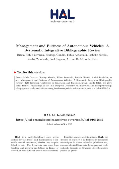 Pdf Management And Business Of Autonomous Vehicles A Systematic Integrative Bibliographic Review