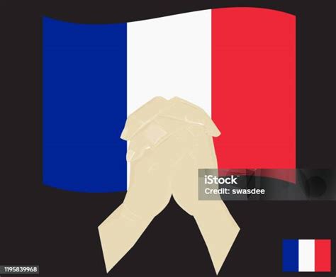 프랑스 국기와 손을기도 프랑스 개념 프랑스를 위해기도 프랑스 만화 그래픽 기호 기호 배경 벡터 일러스트 레이션을 저장합니다
