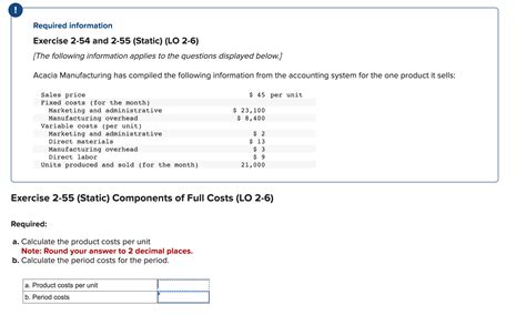 solved required information exercise 2 54 and 2 55 static
