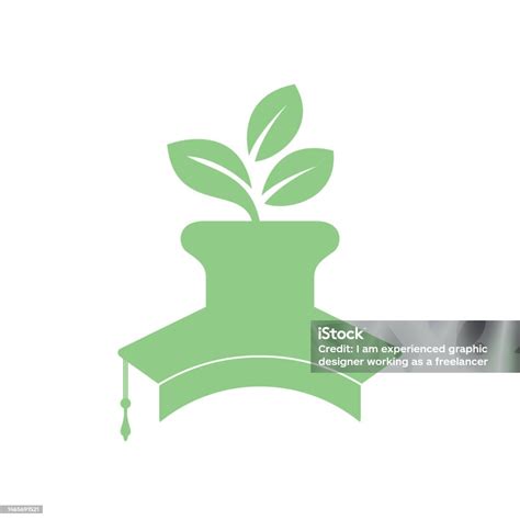 창조적 인 현대 자연 교육 로고 디자인 졸업 모자와 화분 아이콘 로고 Educational Institutions And Organizations에 대한 스톡 벡터 아트 및