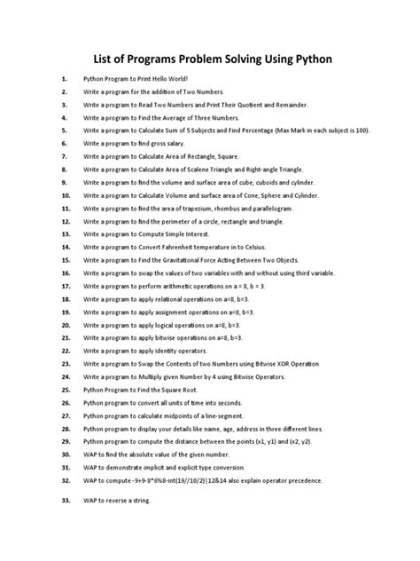 List Of Python Programs Pdf