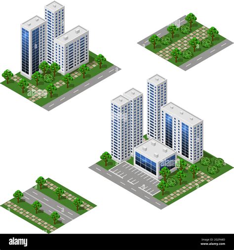 Isometric City Set Urban Landscape 3d Elements To Design Cityscape Big Modern Buildings