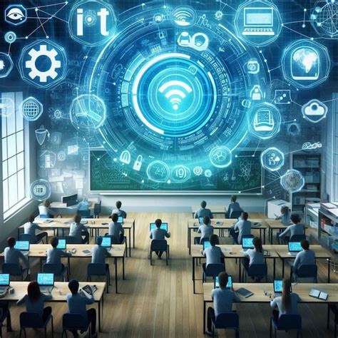 Iot And Education Smart Connections In The Futuristic Classroom Premium Ai Generated Image