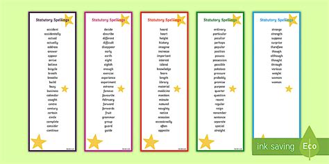 Cursive Statutory Spellings Year 3 And 4 On Bookmarks