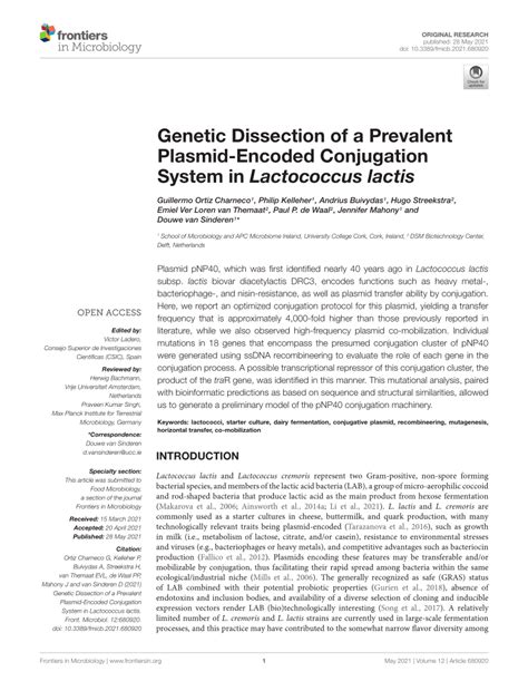 Pdf Genetic Dissection Of A Prevalent Plasmid Encoded Conjugation System In Lactococcus Lactis
