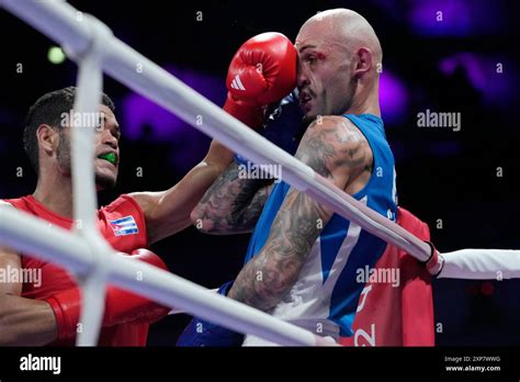 Cubas Erislandy Alvarez Hits Georgias Lasha Guruli In Their Mens 63 5 Kg Semifinal Boxing