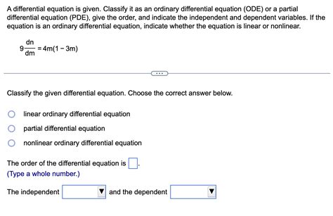 Solved A Differential Equation Is Given Classify It As An