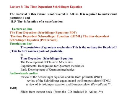 Ppt Lecture 3 The Time Dependent Schrödinger Equation Powerpoint Presentation Id 5744603