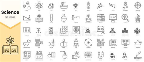 Simple Outline Set Of Science Icons Linear Style Icons Pack Stock Vector Illustration Of