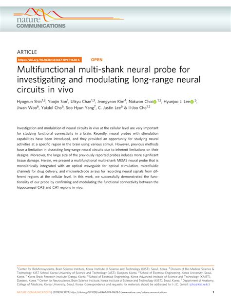 Pdf Multifunctional Multi Shank Neural Probe For Investigating And Modulating Long Range