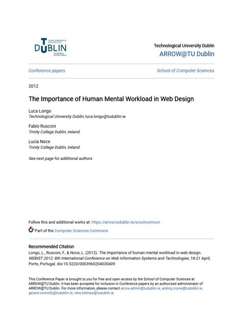 The Importance Of Human Mental Workload In Web Design Pdf Workload Usability