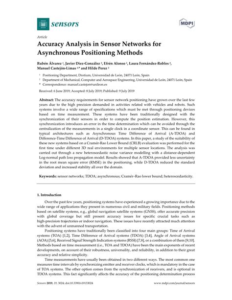 Pdf Accuracy Analysis In Sensor Networks For Asynchronous Positioning Methods