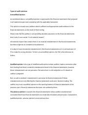 Types Of Audit Opinions Docx Types Of Audit Opinions Unmodified Opinion As Mentioned Above