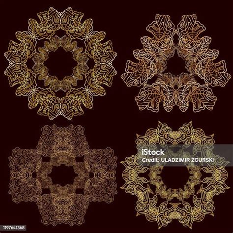 장식품 황금 낙서 만다라 세트입니다 빈티지 장식 요소입니다 손으로 그린 배경 장식 레이스 0명에 대한 스톡 벡터 아트 및 기타 이미지 Istock