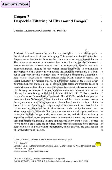 Pdf Despeckle Filtering Of Ultrasound Images