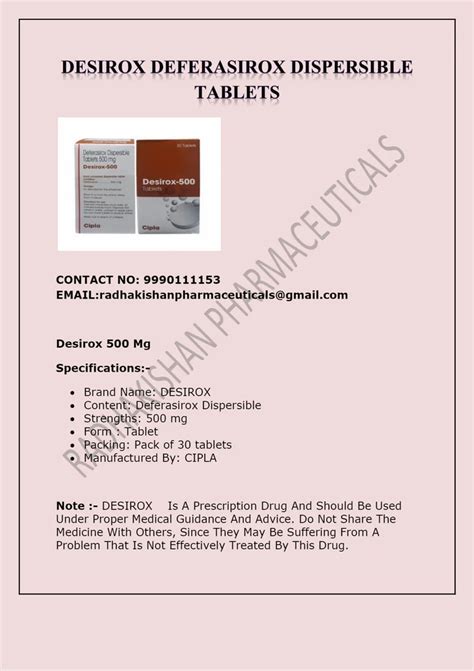 Desirox Deferasirox Dispersible Tablets 250 Mg At Best Price In New Delhi