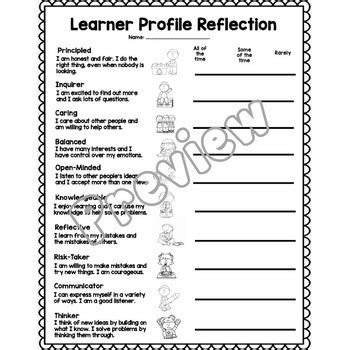 IB Reflection Sheet PYP Learner Profile Reflection By Rainbow Bright