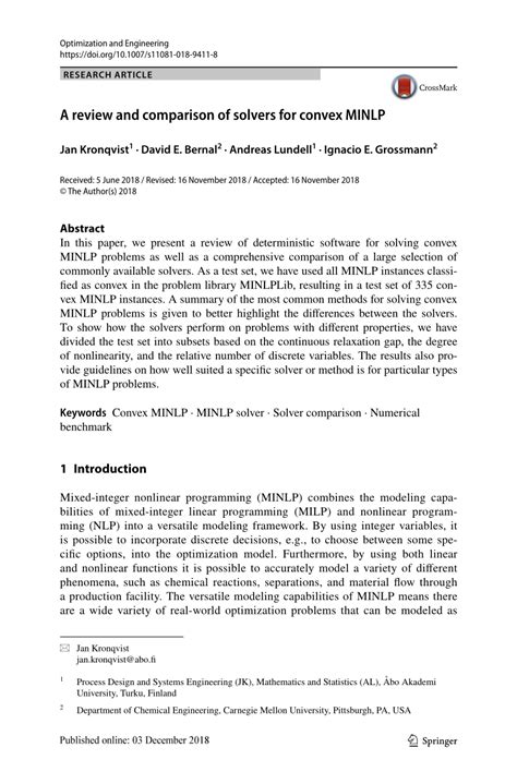 Pdf A Review And Comparison Of Solvers For Convex Minlp