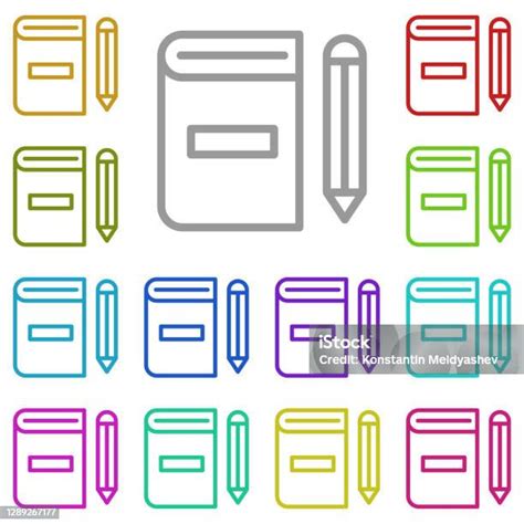 책 펜 멀티 컬러 아이콘 간단한 얇은 선 Ui 및 Ux 웹 사이트 또는 모바일 응용 프로그램에 대한 책 아이콘의 윤곽 벡터 0명에 대한 스톡 벡터 아트 및 기타 이미지