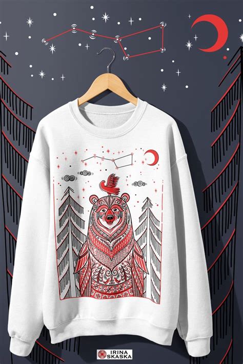 Медведица с элементами мезенской росписи Дизайн Красное белье Студия