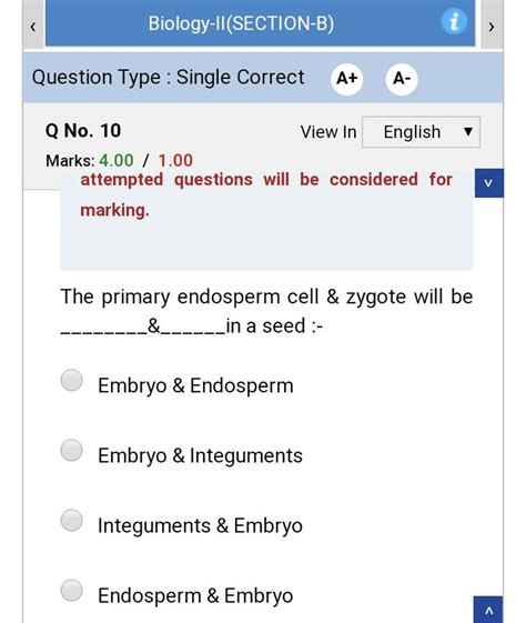 Biology II SECTION B Question Type Single Correct A A Q No Mark