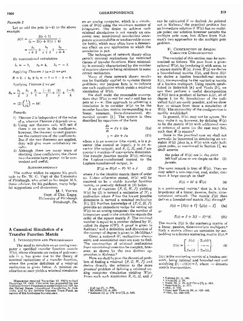 A Canonical Simulation Of A Transfer Function Matrix Ieee Journals And Magazine Ieee Xplore
