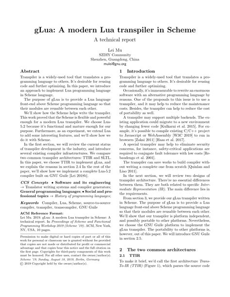 Pdf Glua A Modern Lua Transpiler In Scheme A Technical Report