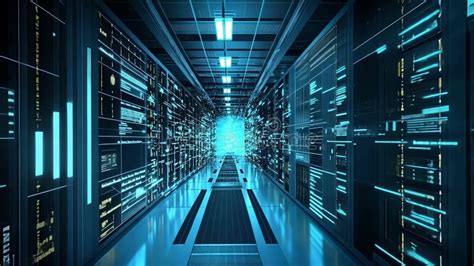 data center servers transferring big data with futuristic digital light