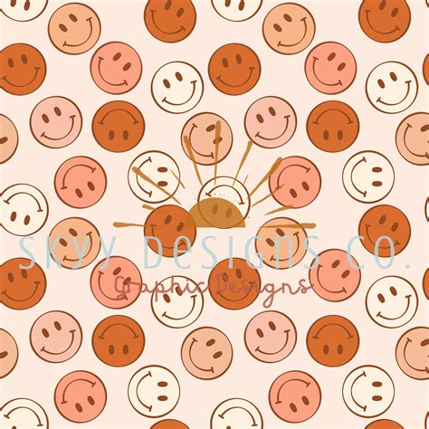 Neutral Smiley Face Digital Seamless Pattern For Fabrics And Etsy