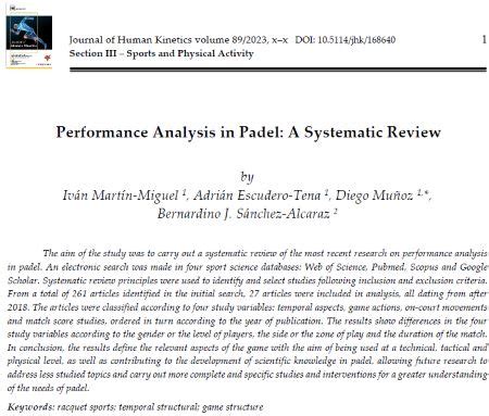 Performance analysis in padel a systematic review Diego Muñoz Marín