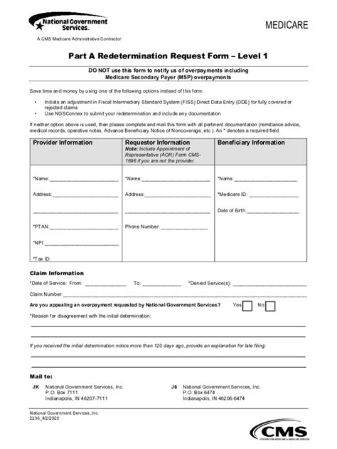 Fillable Online Part A Redetermination Request Formlevel 1 Part A