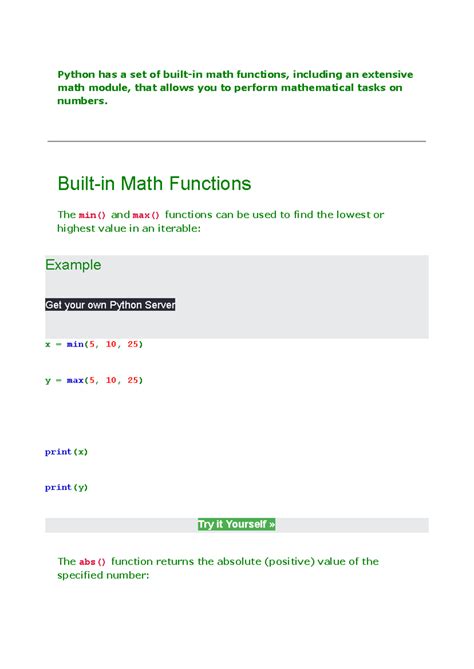 Java Lecture Notes 202 Python Has A Set Of Built In Math Functions