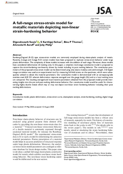 Pdf A Full Range Stress Strain Model For Metallic Materials Depicting