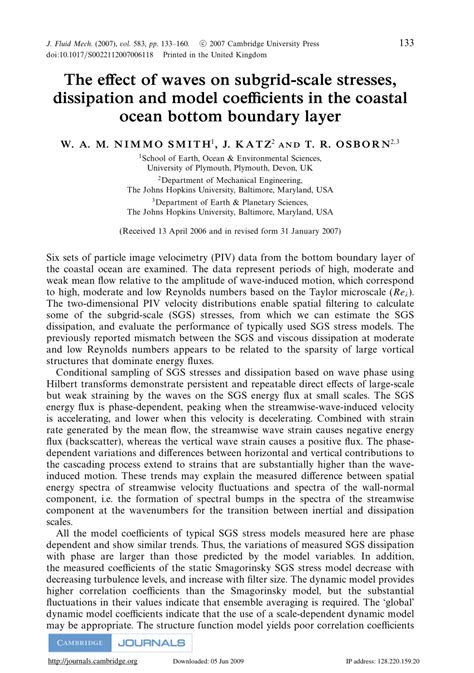 Pdf The Effect Of Waves On Subgrid Scale Stresses Dissipation And