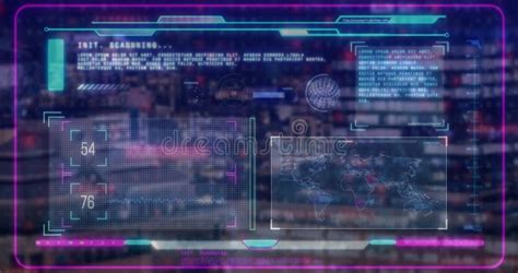 Displaying Futuristic Digital Interface With Global Map And Data Over Cityscape Stock Video