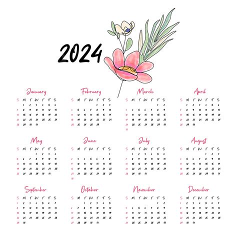 2024 Floral Calendar Design Vector Floral Calendar 2024 2024 Calendar