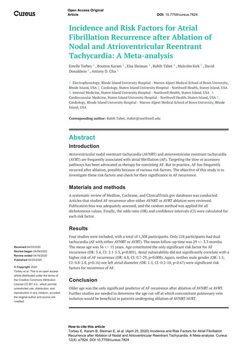 Pdf Incidence And Risk Factors For Atrial Fibrillation Recurrence After Ablation Of Nodal And