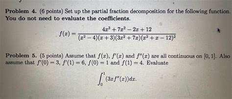 solved problem 4 6 points set up the partial fraction