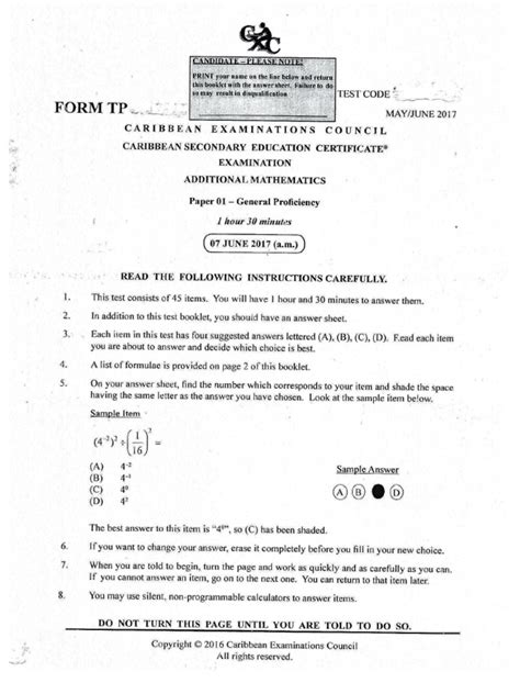 Csec Add Maths June 2017 Paper 1 Pdf