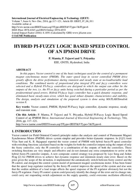 pdf hybrid pi fuzzy control for ipmsm drives