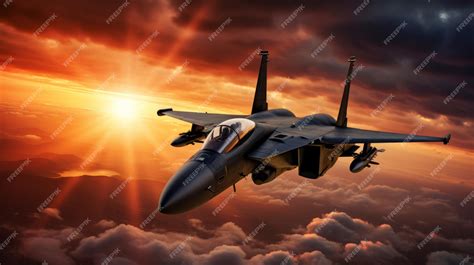 Premium Photo A Military Fighter Jet In A Sunset Sky