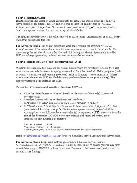 step 1 install jdk jre environment variable path pdf java virtual machine java