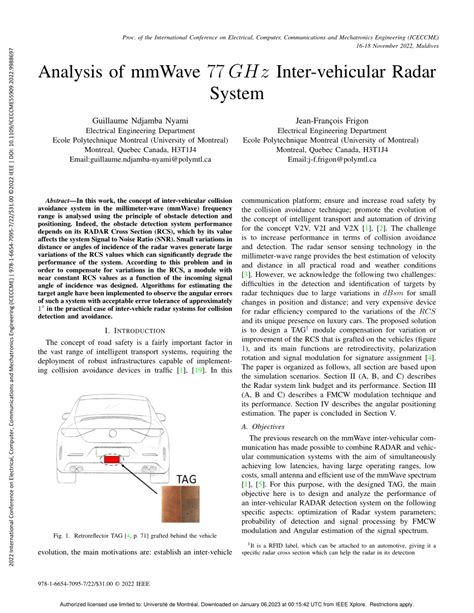 Pdf Analysis Of Mmwave 77 Ghz Inter Vehicular Radar System