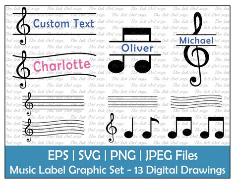 Music Note Name Label Vector Clipart Outline And Stamp Graphics Template Teachers Bar
