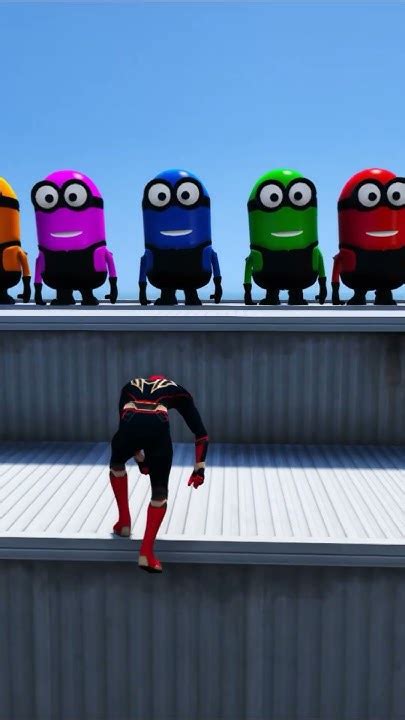Gta 5 Epic Ragdolls Red Spiderman Vs Red Minion Vs Green Minion Euphoria Physics And Funny Fails