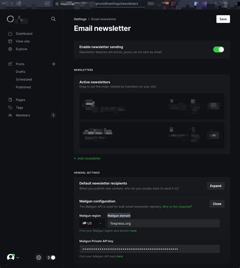 how to configure ghost using mailgun for sending emails newsletter and membership